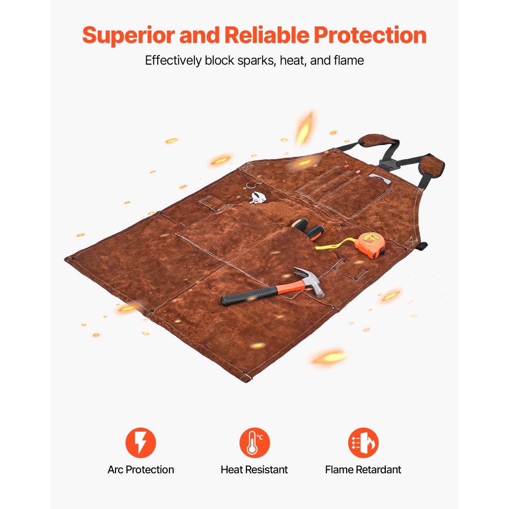 VEVOR Leather Welding Work Apron, Heavy Duty Cowhide Flame Resistant ...