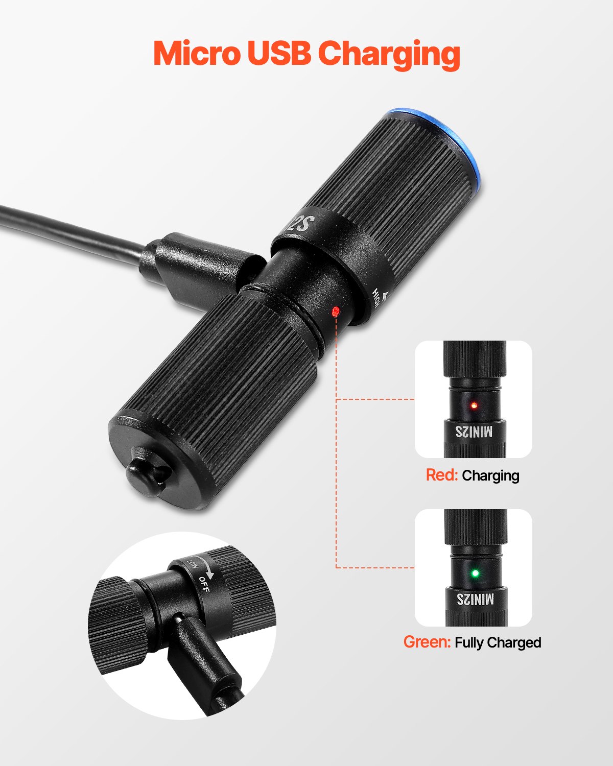 VEVOR Rechargeable Keychain Flashlight – 200 Lumens, 164 FT