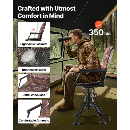 Hunting Chair 360° Swivel Folding Chair Seat Cover Armrest Adjustable ...