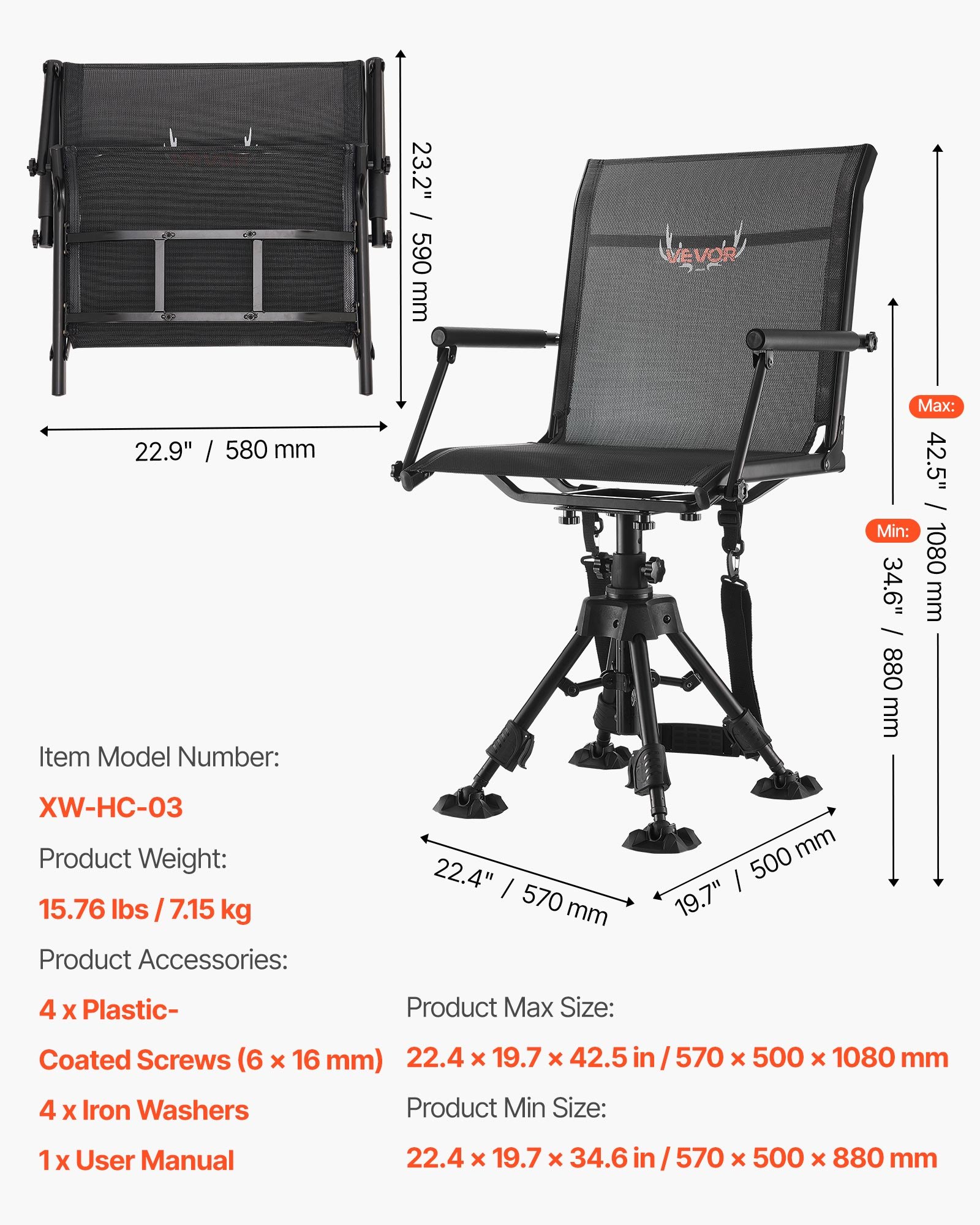 VEVOR Swivel Hunting Chair – Adjustable & Heavy-Duty Chair