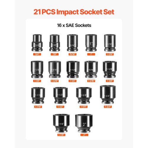 Impact Socket Set Impact Sockets 3/4 Inches 21 Piece 3/4 Inches to 2 ...