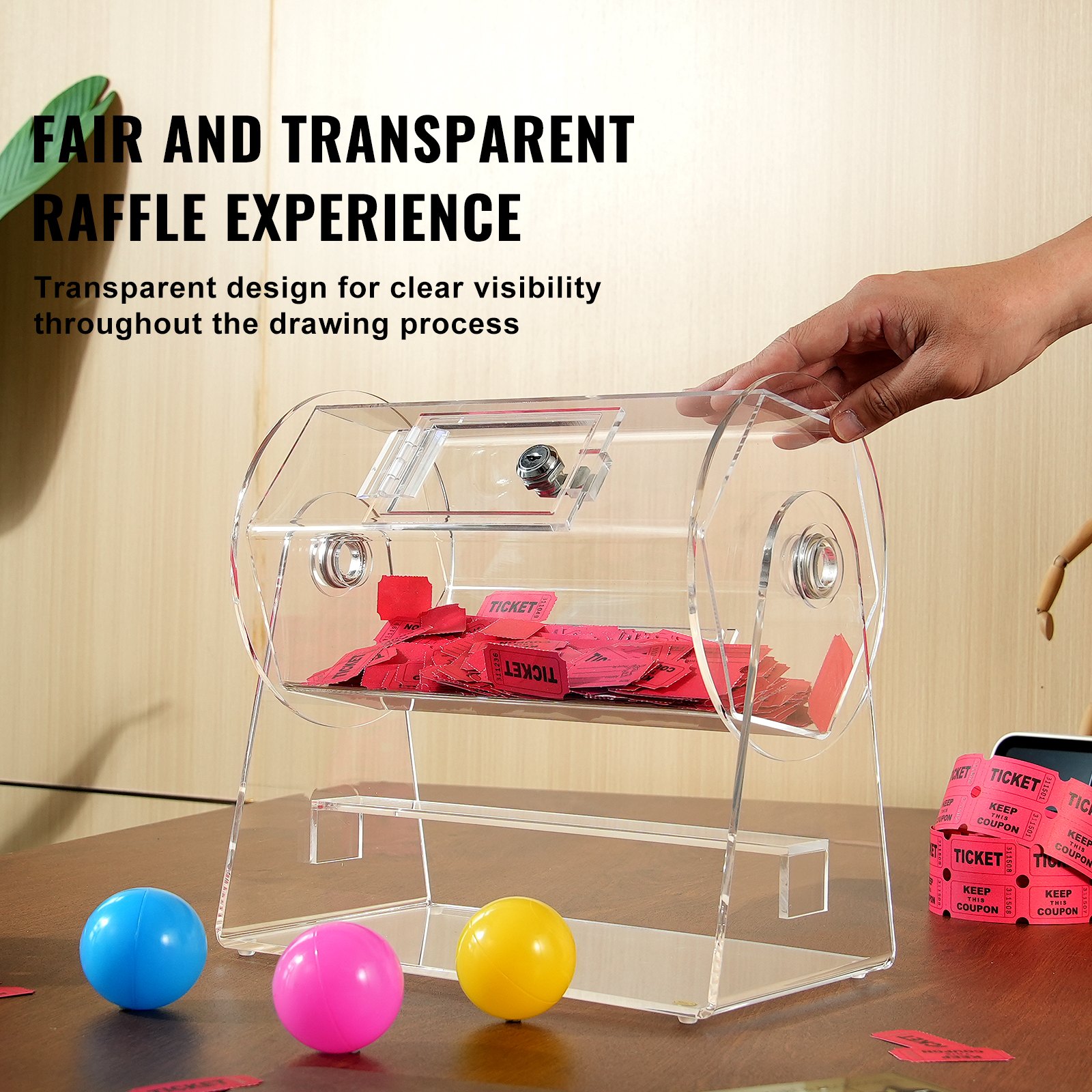 VEVOR Acrylic Raffle Drum, Professional Raffle Ticket Spinning Cage ...