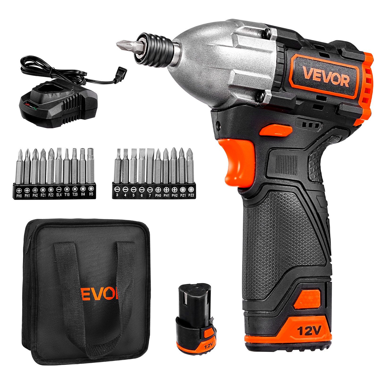 VEVOR Impact Driver, 1/4 Inch, 3000 RPM Max Speed, 12 V Brushless Motor ...