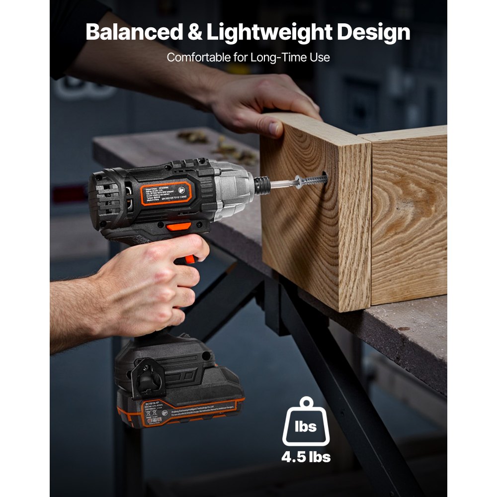 VEVOR 1/4 Inch Impact Driver – 20V, 2800RPM, 2.0Ah, 10 Piece