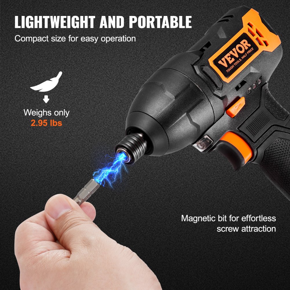 VEVOR Cordless Impact Driver, 12V 7Nm 1000in-lbs High Torque, Electric ...