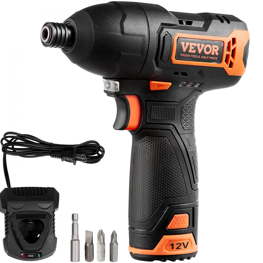 VEVOR Cordless Impact Driver, 12V 7Nm 1000in-lbs High Torque, Electric ...