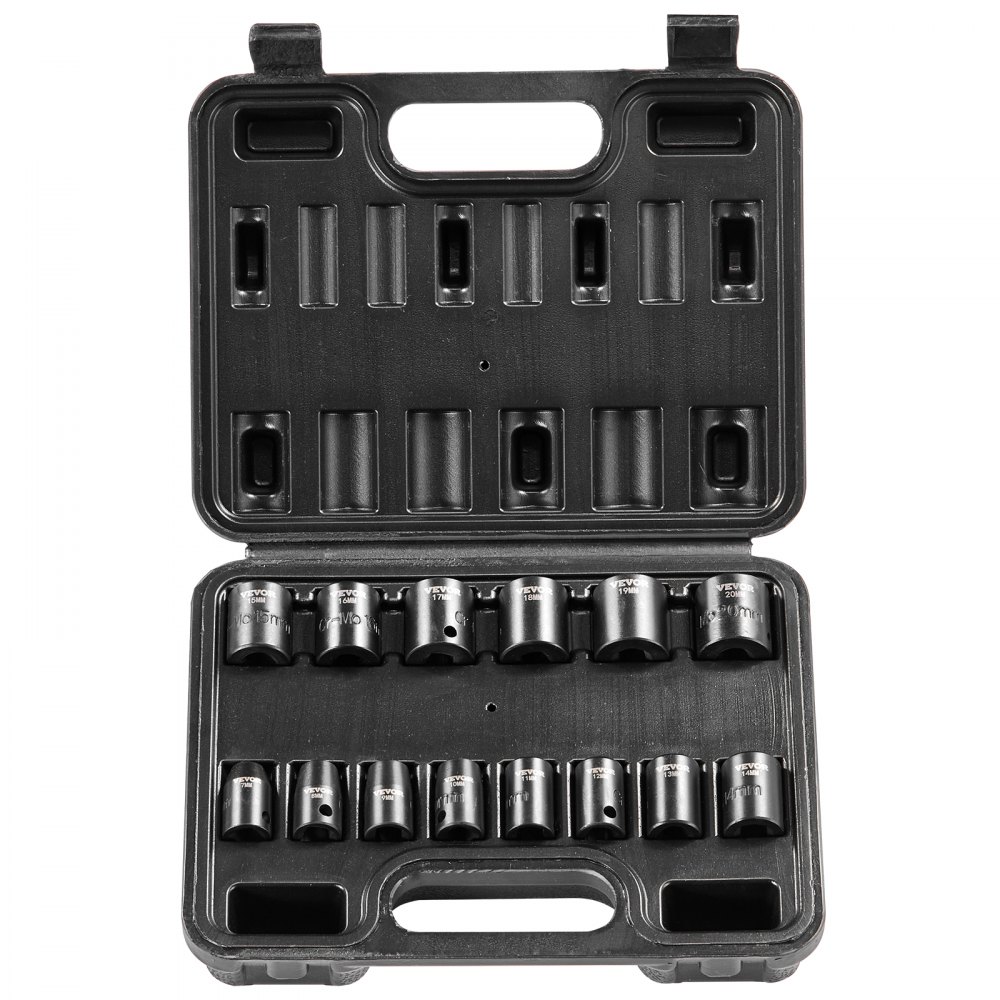 VEVOR Impact Sockets Set 14pcs 6 Point 3 8in Drive Bit Ratchet Tool Kit Case