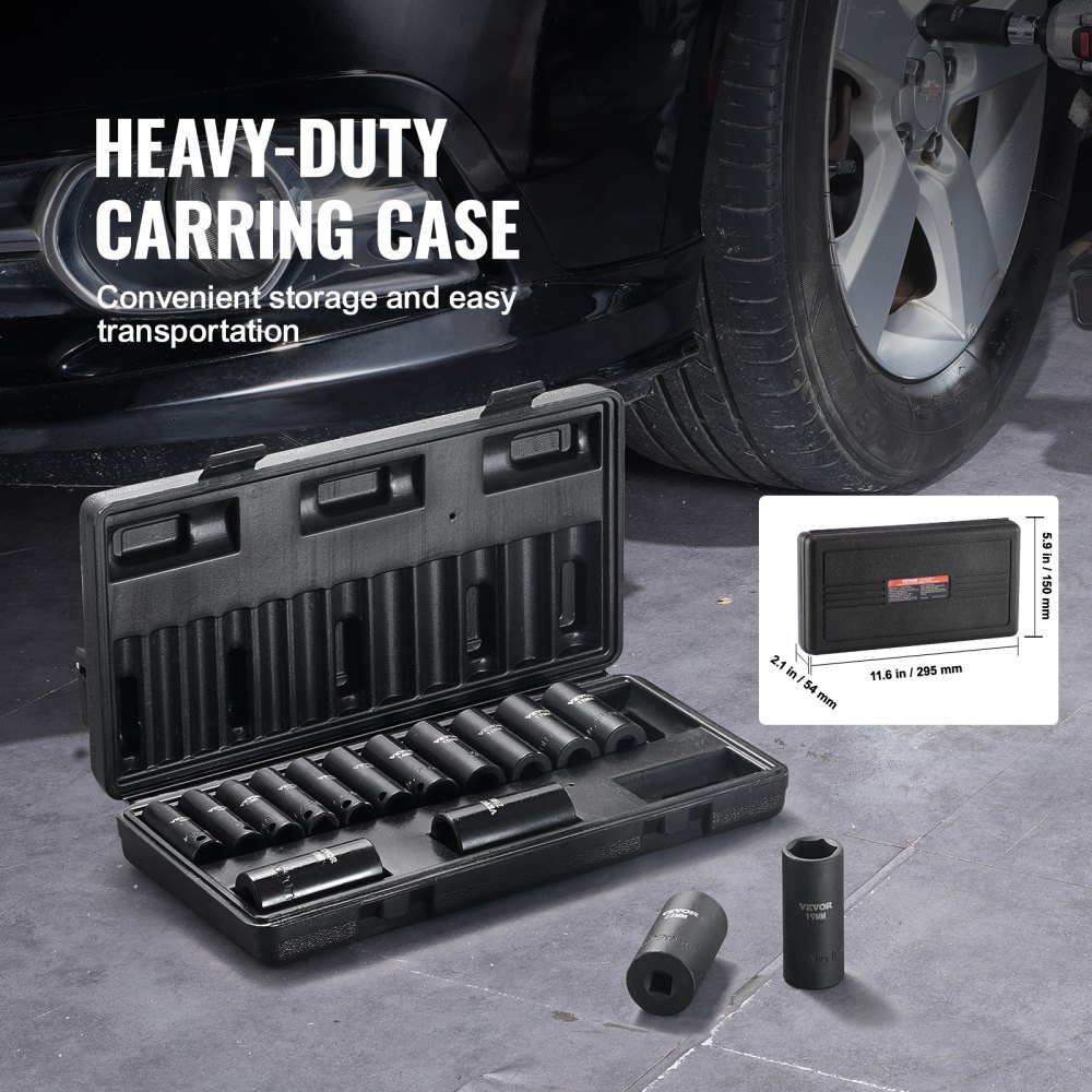 VEVOR Impact Sockets Set 15pcs 6-Point 3/8in Drive Bit Ratchet Tool Kit ...