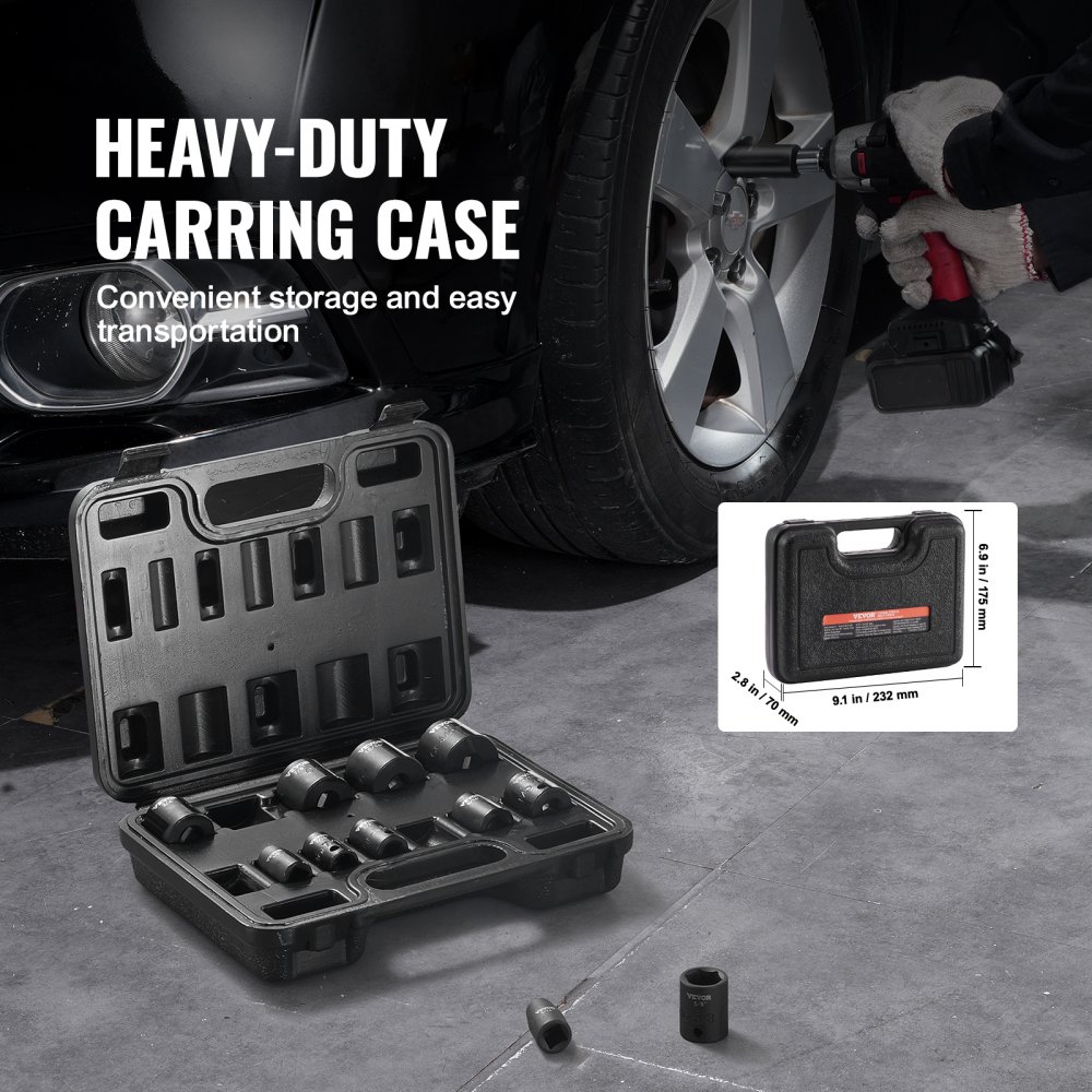 VEVOR Impact Sockets Set 12pcs 6-Point 3/8in Drive Bit Ratchet Tool Kit ...