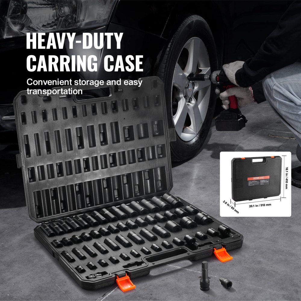 VEVOR Impact Sockets Set 59pcs 6-Point 3/8" & 1/2" Drive Bit Ratchet ...