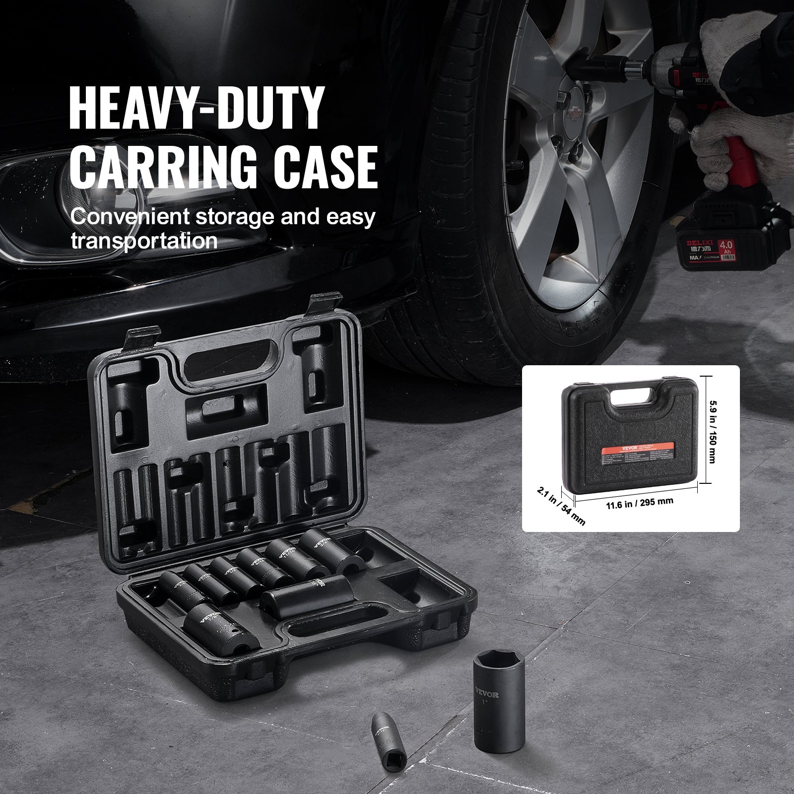 VEVOR Impact Sockets Set 11pcs 6-Point 3/8in Drive Bit Ratchet Tool Kit ...