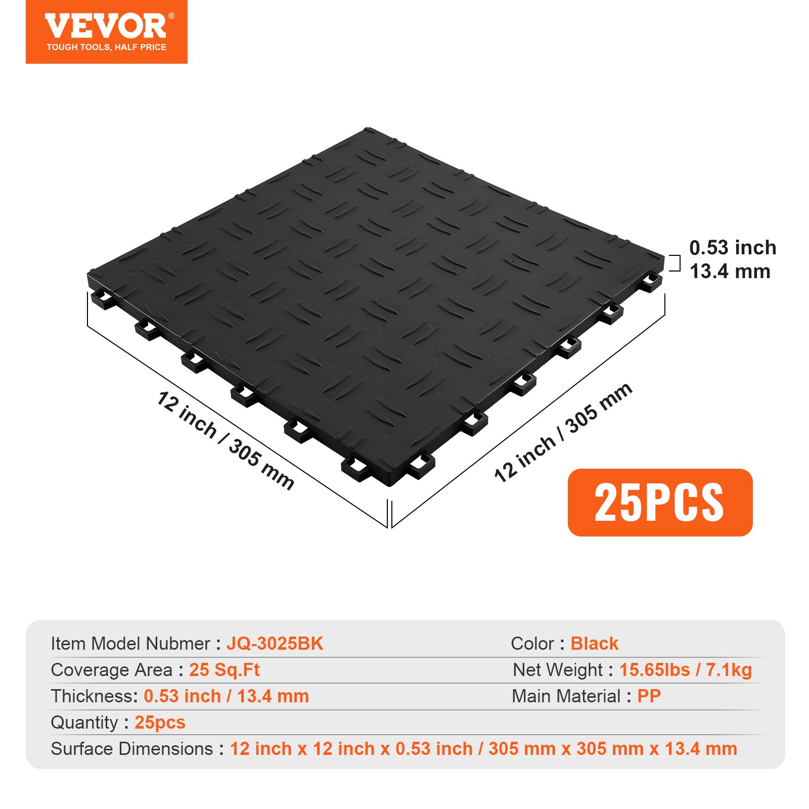 VEVOR Garage Tiles Interlocking, 12 x 12 x 0.53 inch 25 Pack Garage ...