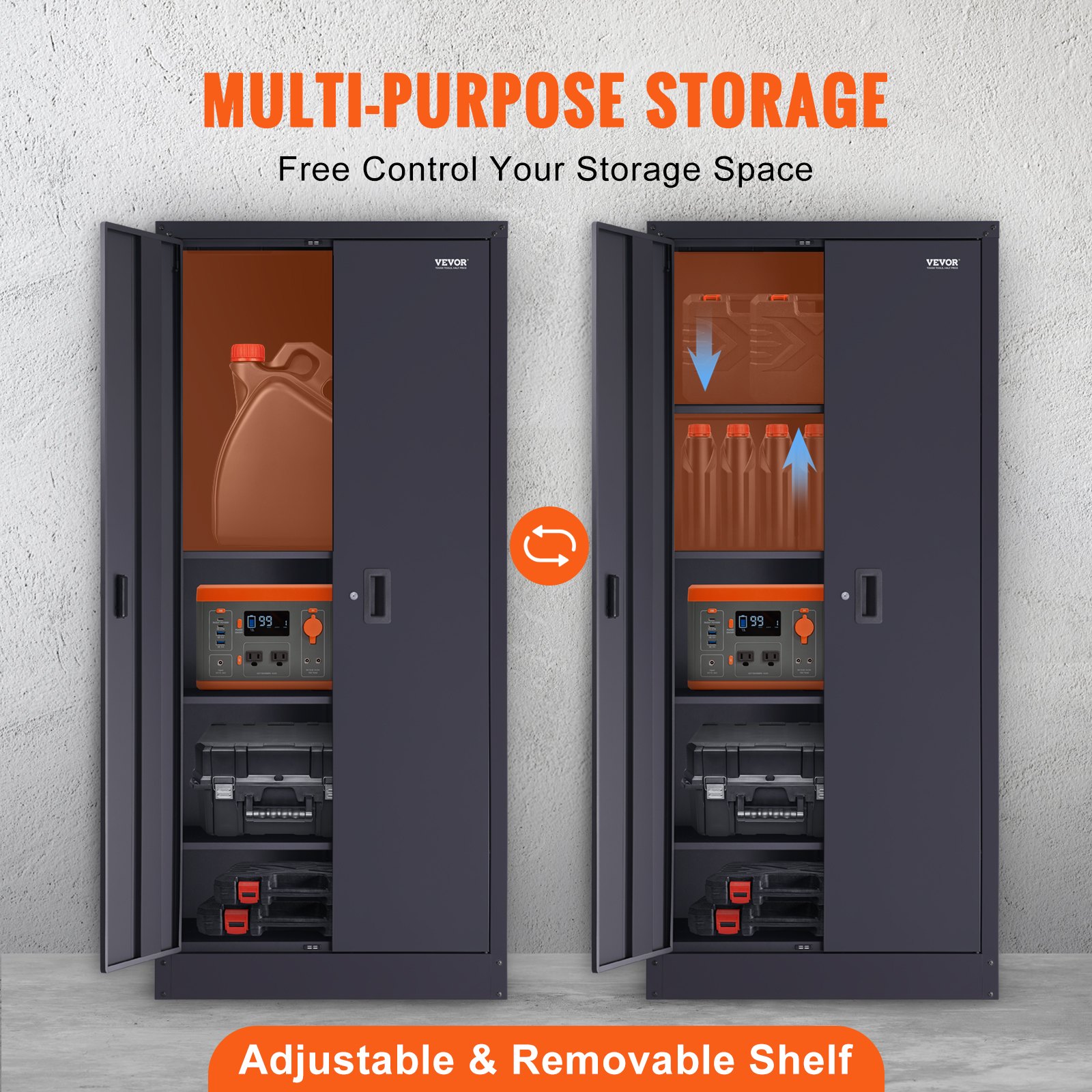 VEVOR Metal Storage Cabinet w/ 4 Adjustable Shelves & Lockable 200lbs ...