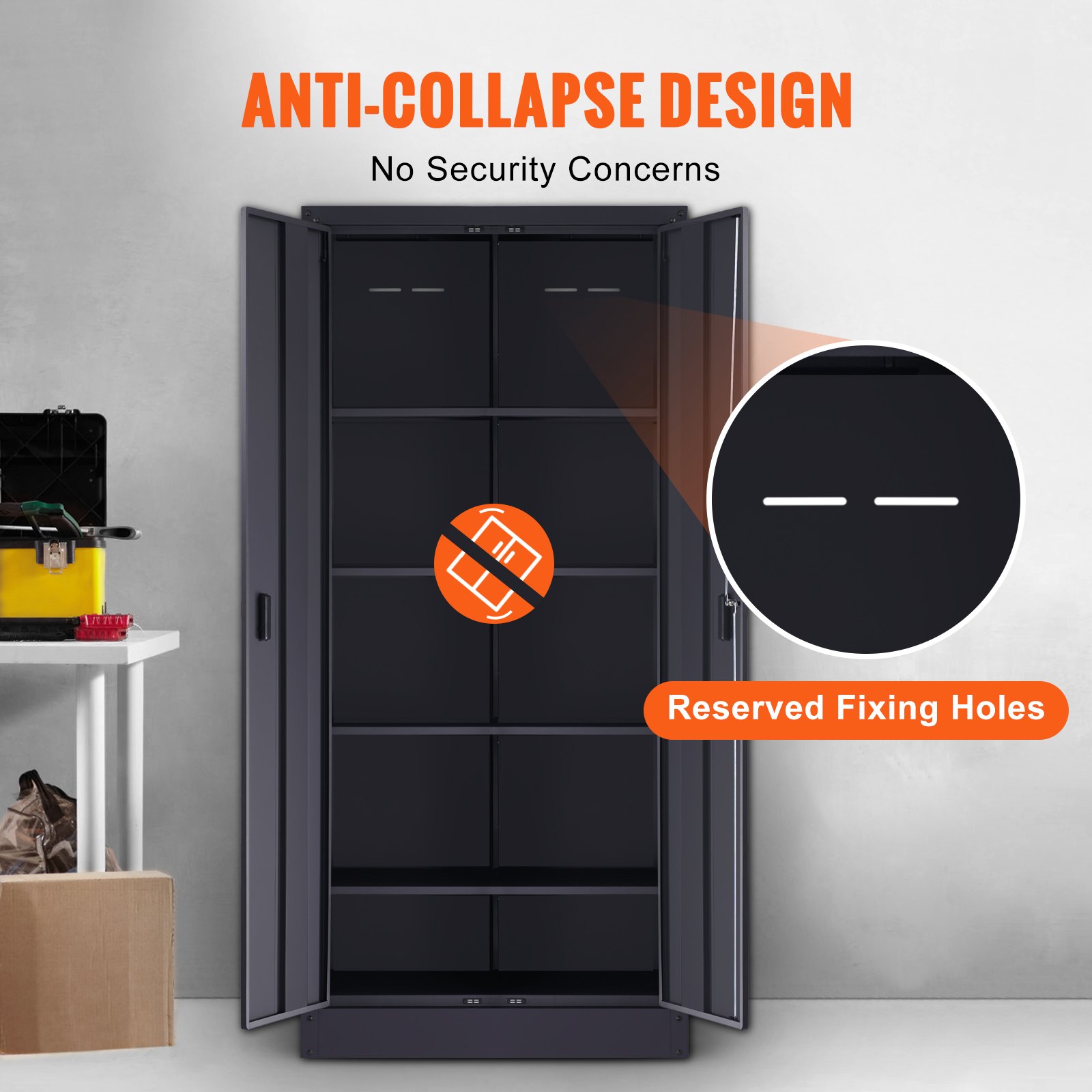 VEVOR Metal Storage Cabinet w/ 4 Adjustable Shelves & Lockable 200lbs ...