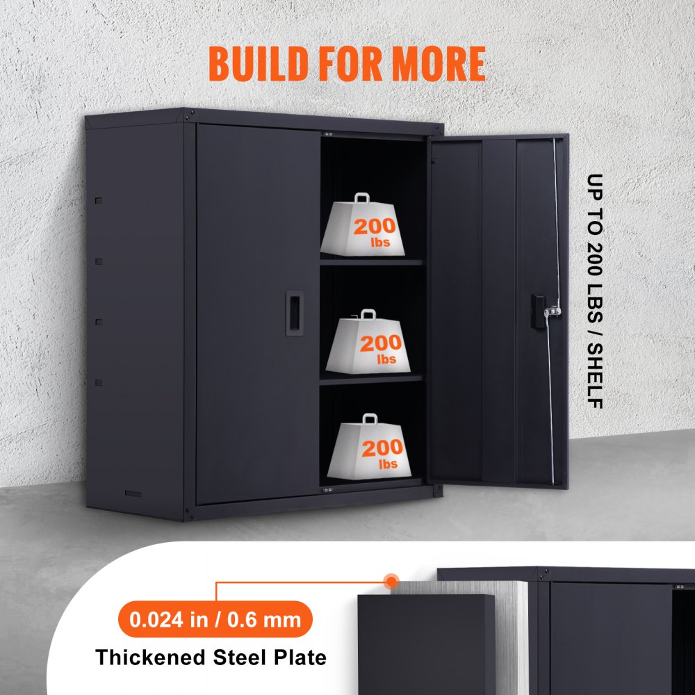 VEVOR Metal Storage Cabinet w/ 2 Adjustable Shelves & Lockable 200lbs ...
