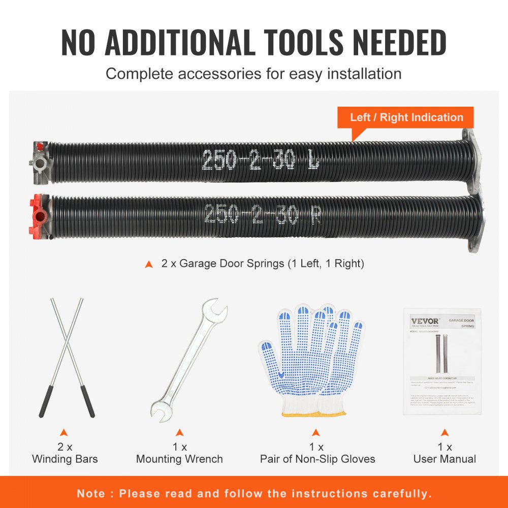 VEVOR Garage Door Torsion Springs, Pair of 0.25 x 2 x 30inch, 16000 ...