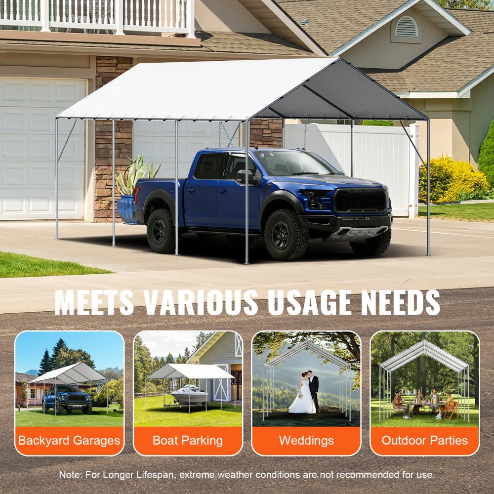 VEVOR 10 x 20 ft Carport Replacement Canopy Cover, Garage Top Tent ...
