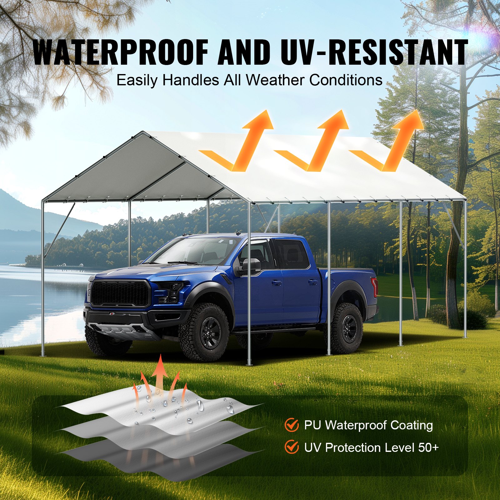 VEVOR 10 x 20 ft Carport Replacement Canopy Cover, Garage Top Tent ...