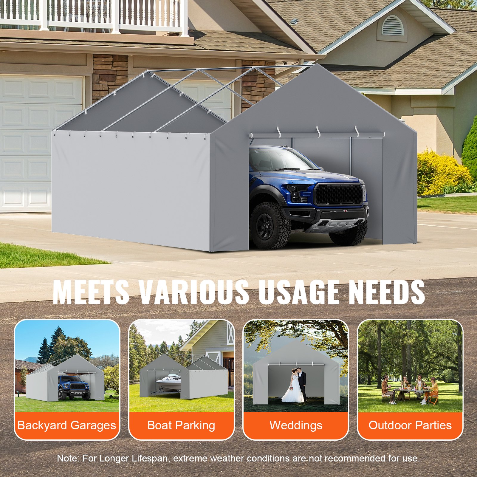 VEVOR Carport Replacement Canopy Cover Side Wall 13 x 20 ft, Garage ...