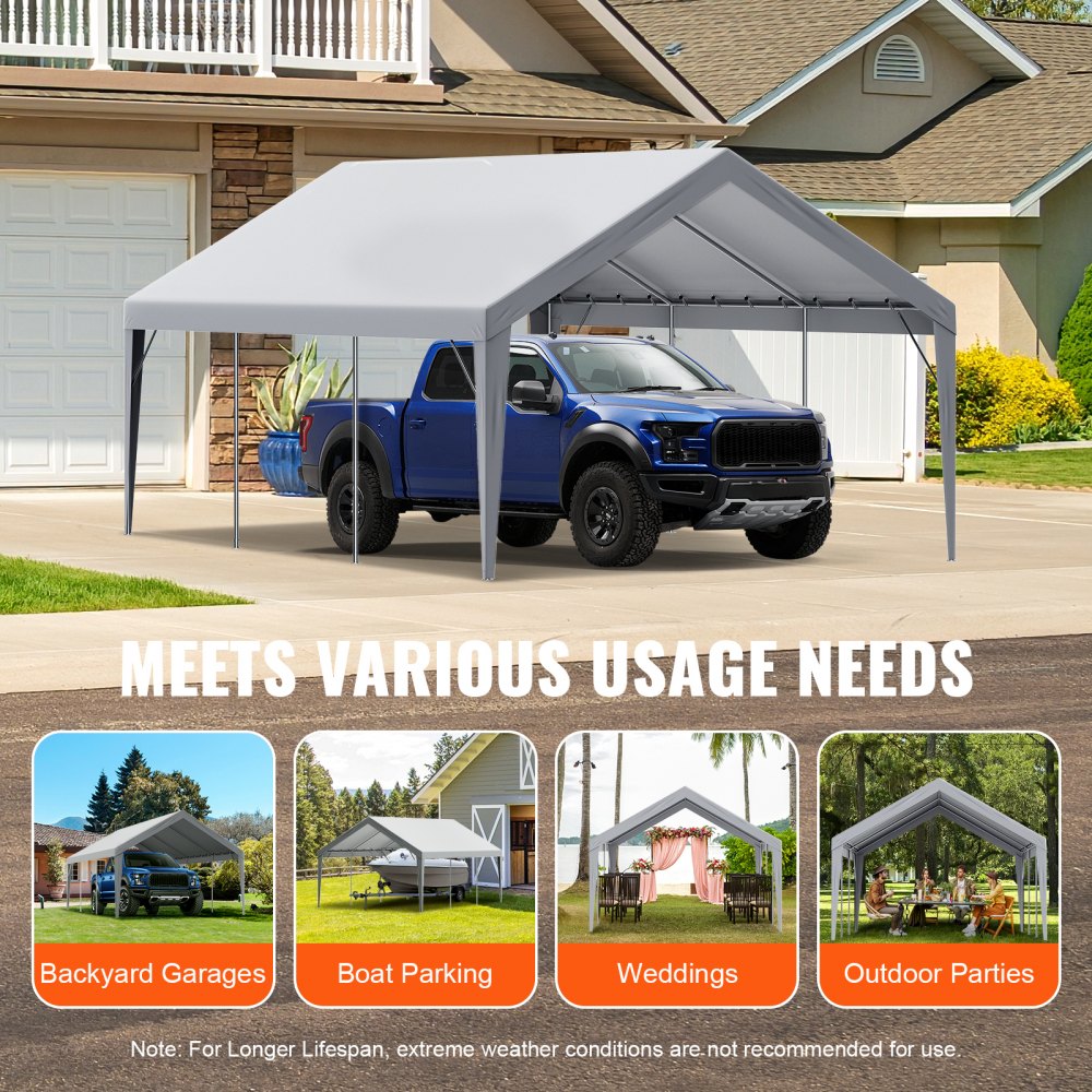 VEVOR Carport Replacement Canopy Cover 13 x 20 ft, Garage Top Tent ...