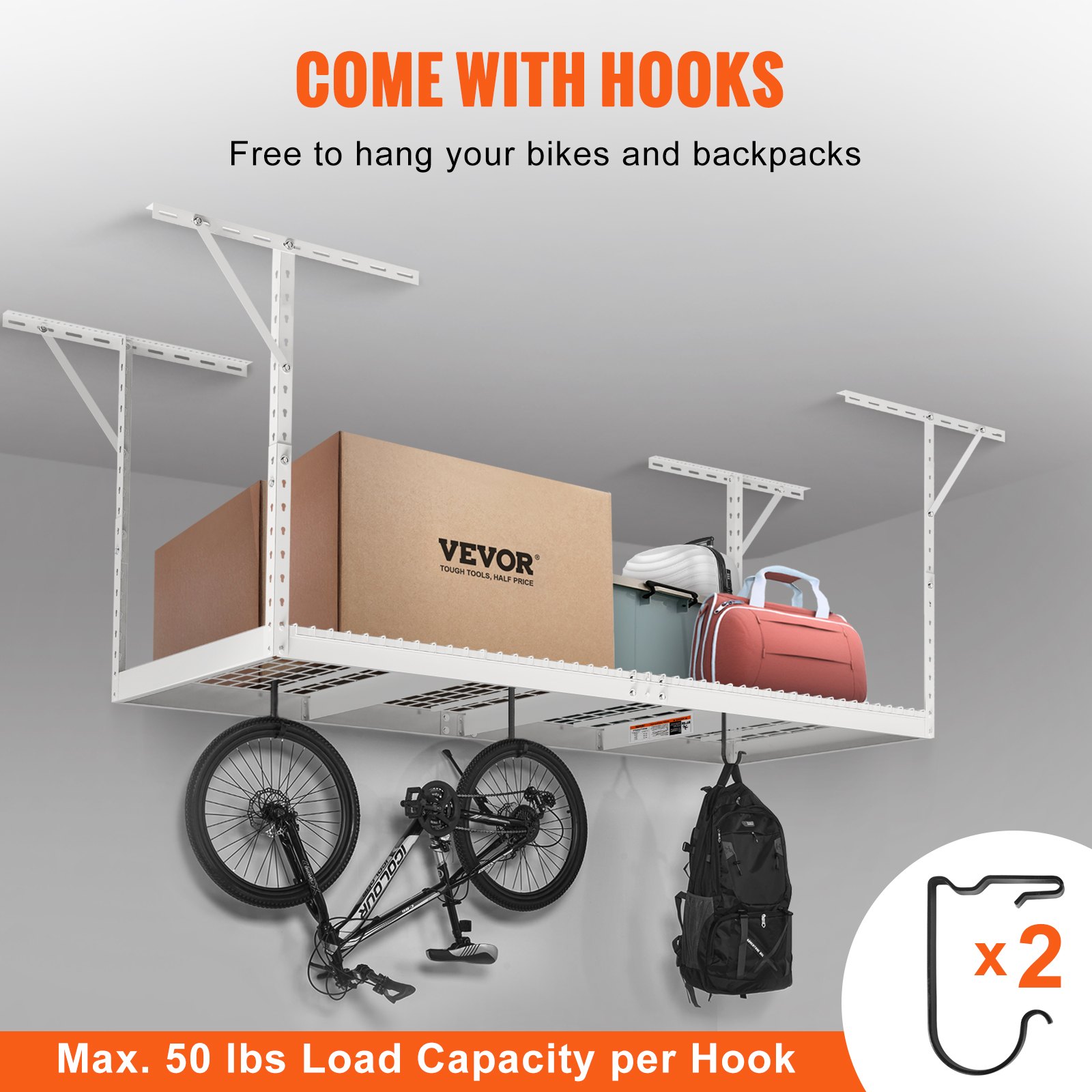 VEVOR Overhead Garage Storage Rack, 91.44x243.84cm Garage Ceiling ...