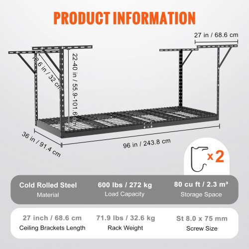 VEVOR Overhead Garage Storage Rack, 3x8 Garage Ceiling Storage Racks ...