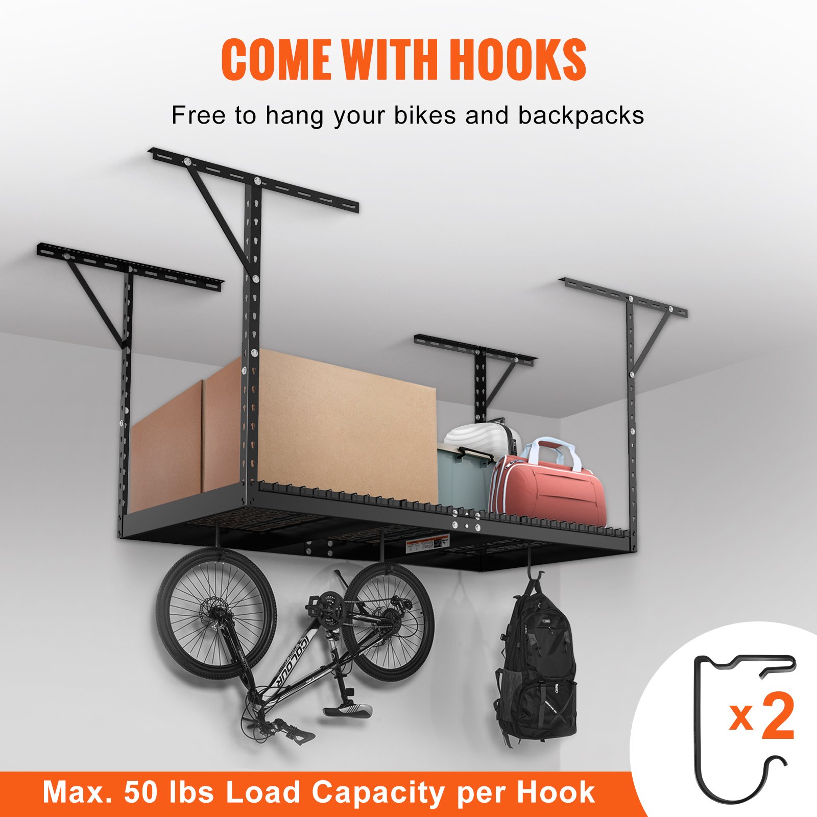 VEVOR Overhead Garage Storage Rack, 3x6 Garage Ceiling Storage Racks ...