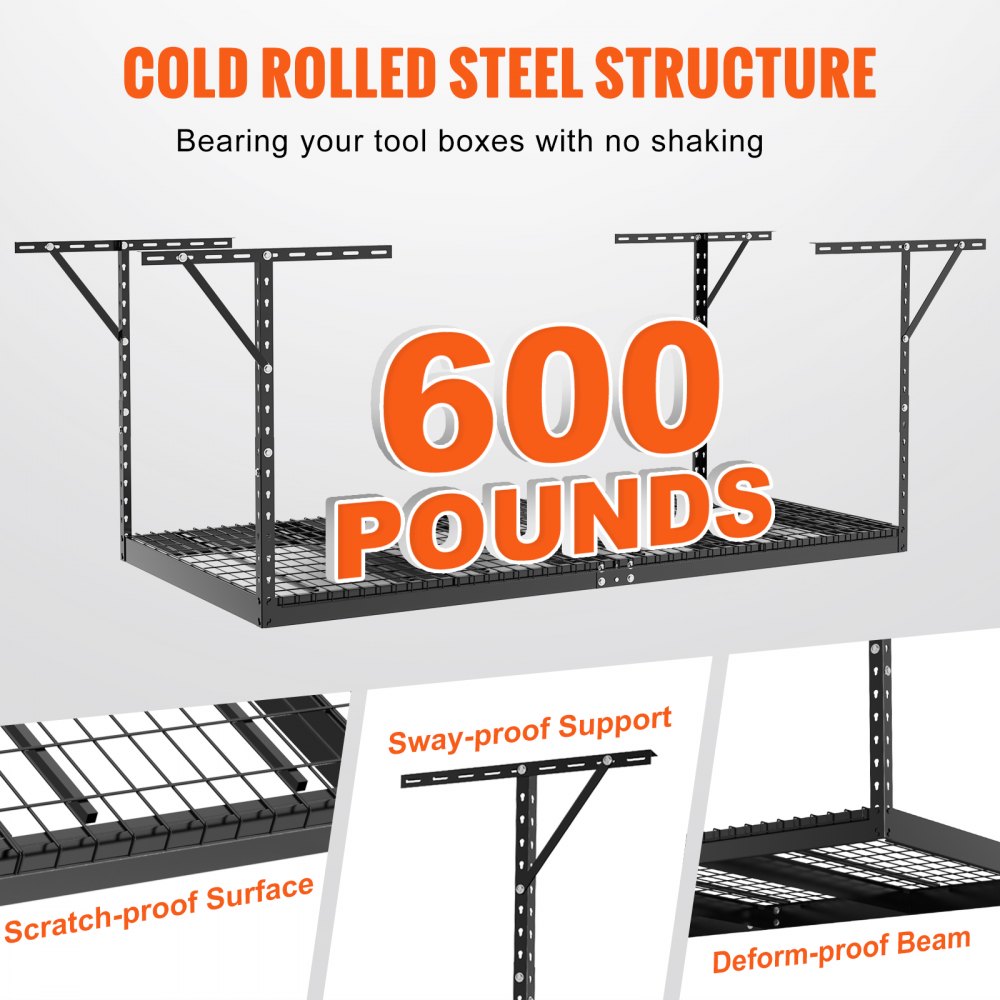 VEVOR Overhead Garage Storage Rack, 4x8 Garage Ceiling Storage Racks ...