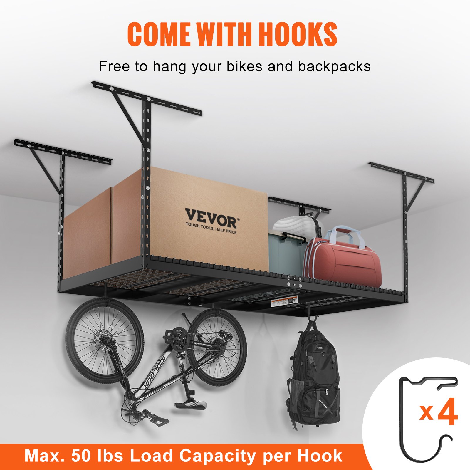 VEVOR Overhead Garage Storage Rack, 4x8 Garage Ceiling Storage Racks ...