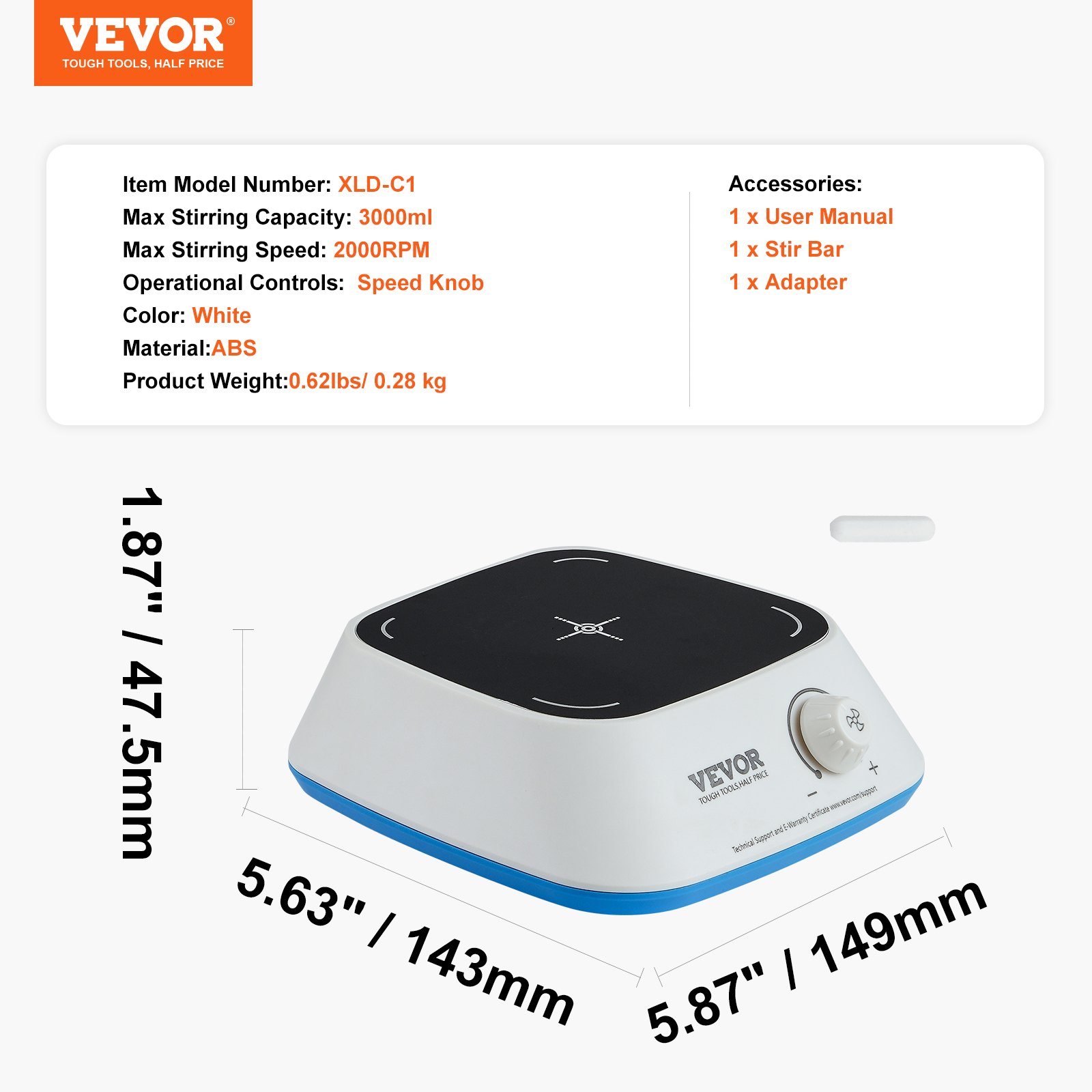 VEVOR Magnetic Stirrer, 0-2000 RPM Stir Plate with Adjustable Speed ...