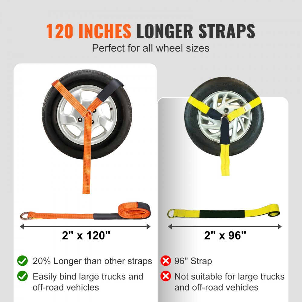 VEVOR Ratchet Tie Down Straps Kit, Lasso Style 2" x 120" Tire Straps ...