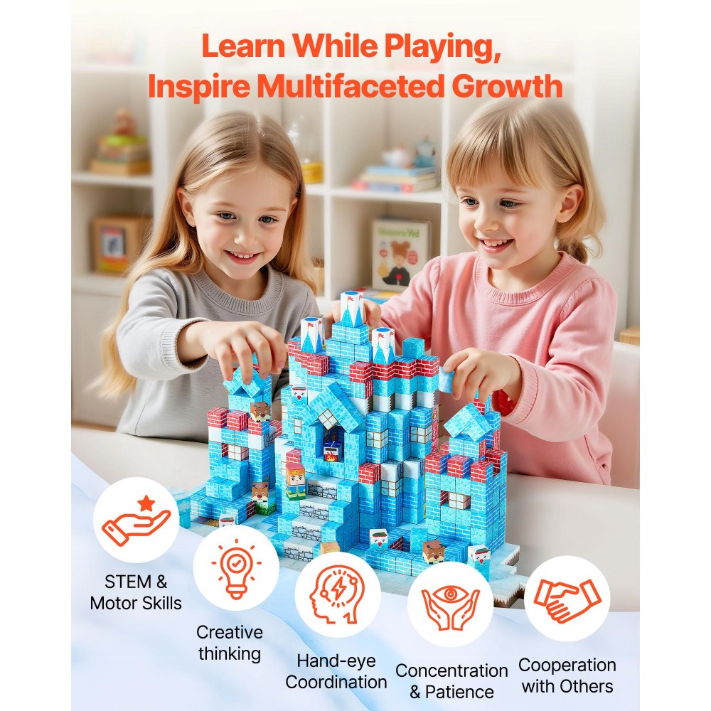 VEVOR Magnetic Blocks, 150 PCS Glacier Castle Set, Magnetic Building ...