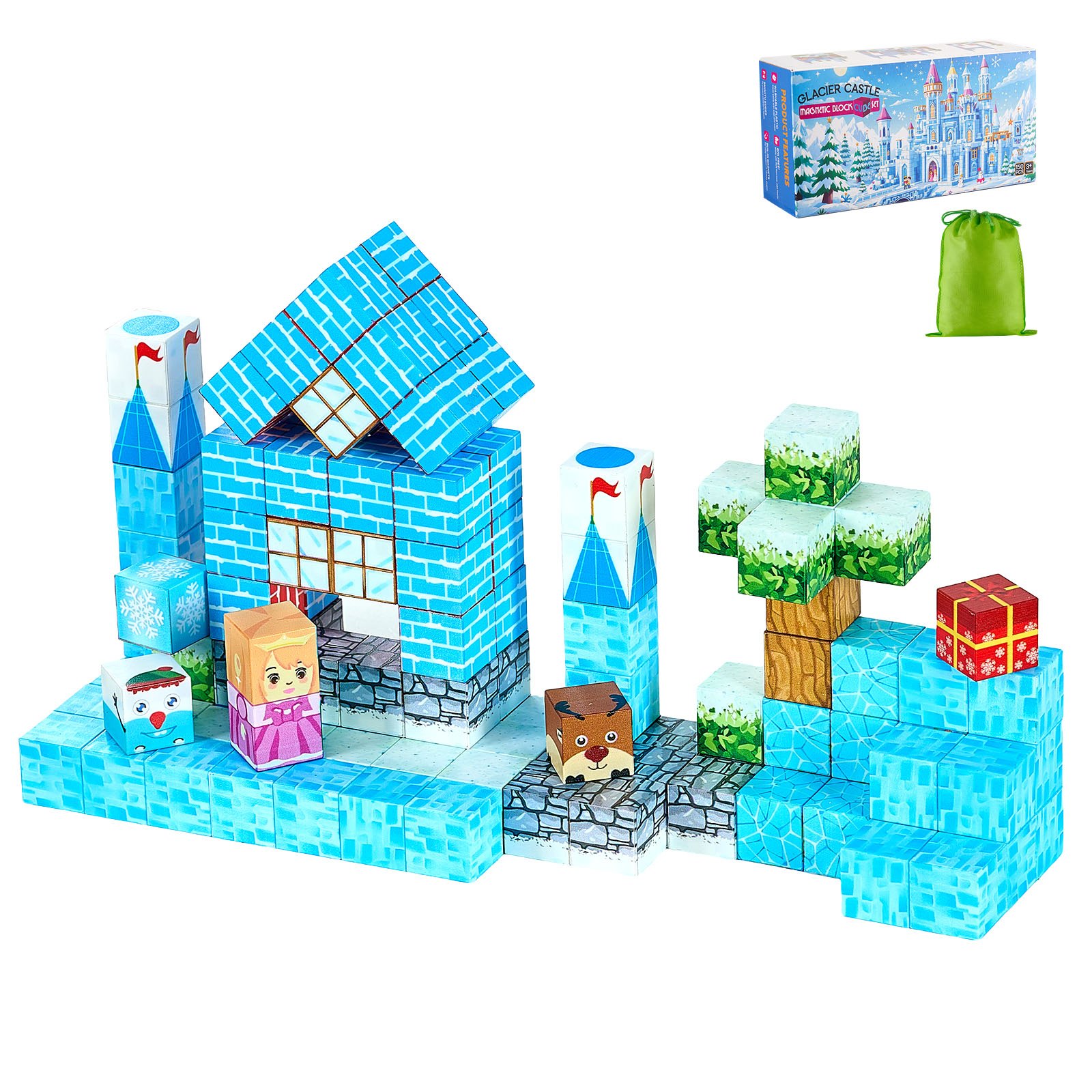 VEVOR Magnetic Blocks, 150 PCS Glacier Castle Set, Magnetic Building ...