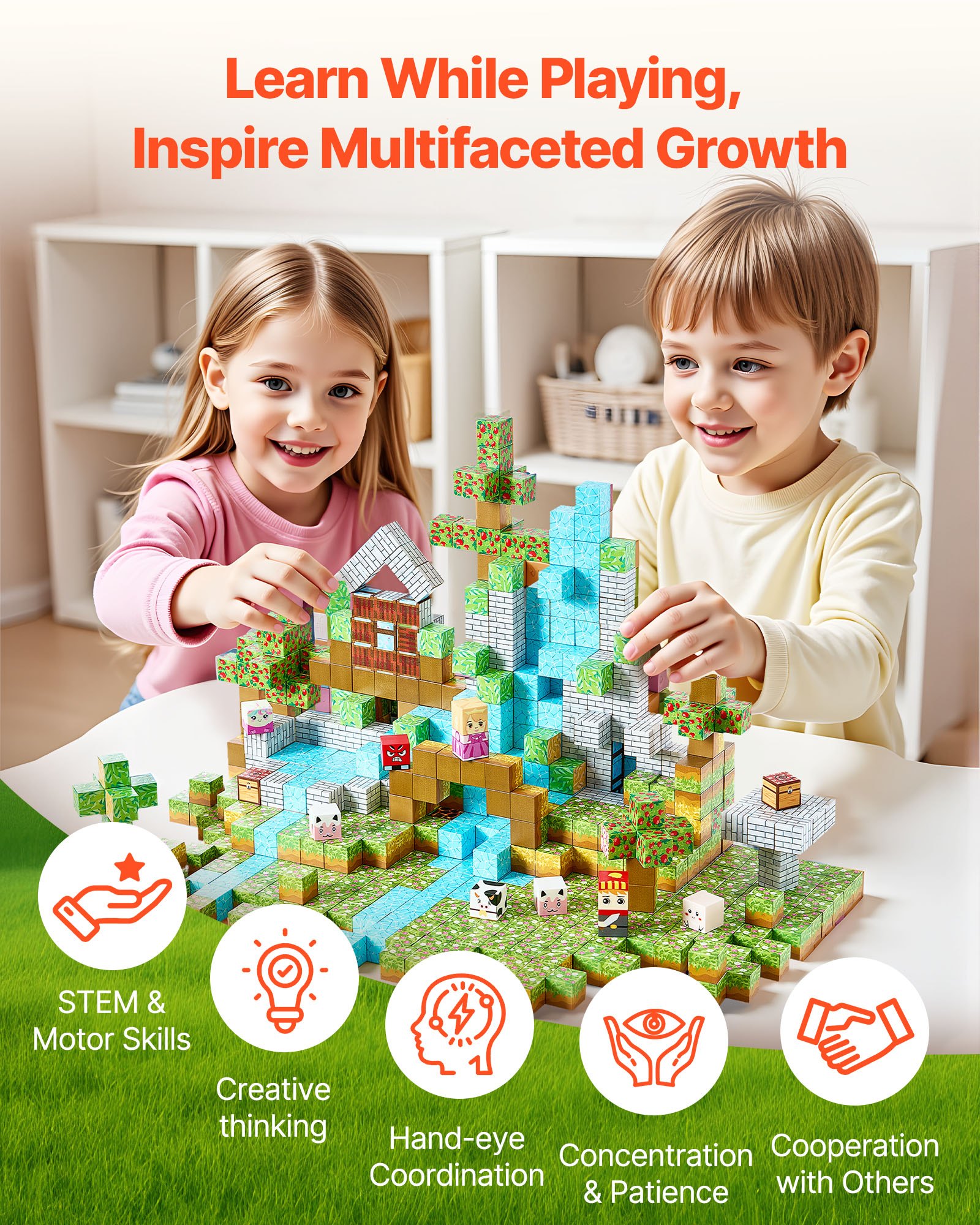 VEVOR Magnetic Blocks, 150 PCS Forest Castle Set, Magnetic Building ...
