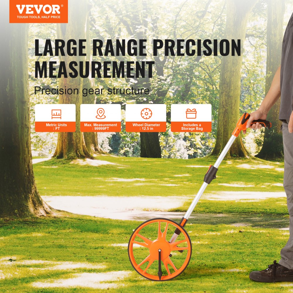 VEVOR Measuring Wheel in Feet, 12.5 in Wheel Diameter, 39.37-15.75 in ...