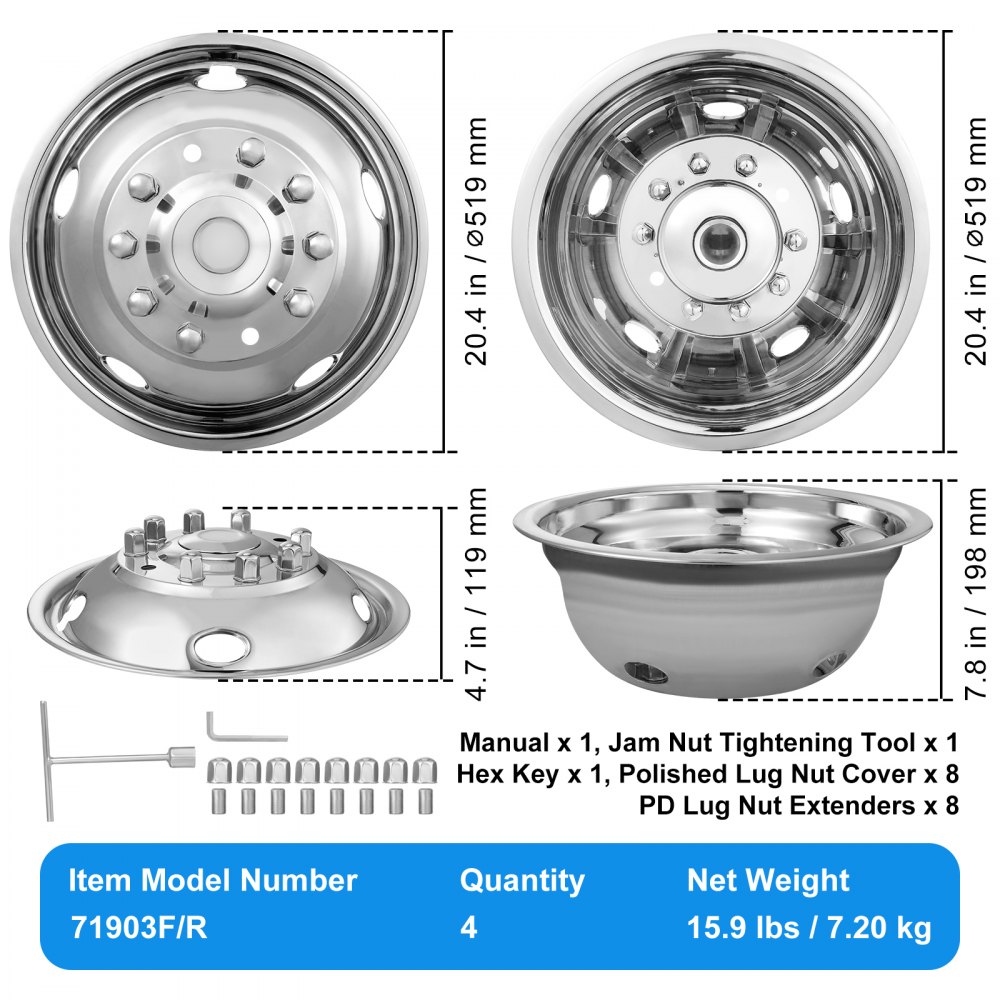 VEVOR 19.5-inch 10 Lug Wheel Simulators, 304 Stainless Steel Wheel ...