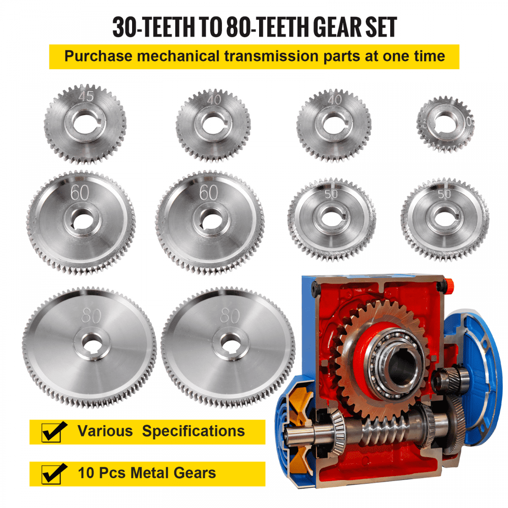 Vevor 10pcs Metal Lathe Gears, Change Gear For Mini Lathes And Milling ...