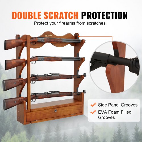 VEVOR Gun Rack, Wood Gun Rack Wall Mount, Gun Display Rack holds 4 ...