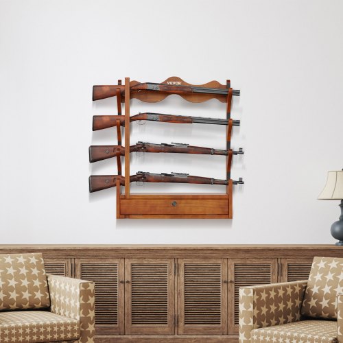 VEVOR Gun Rack, Wood Gun Rack Wall Mount, Gun Display Rack holds 4 ...