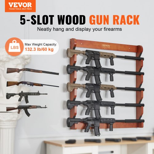VEVOR Gun Rack, Wood Gun Rack Wall Mount, Gun Display Rack holds 5 ...