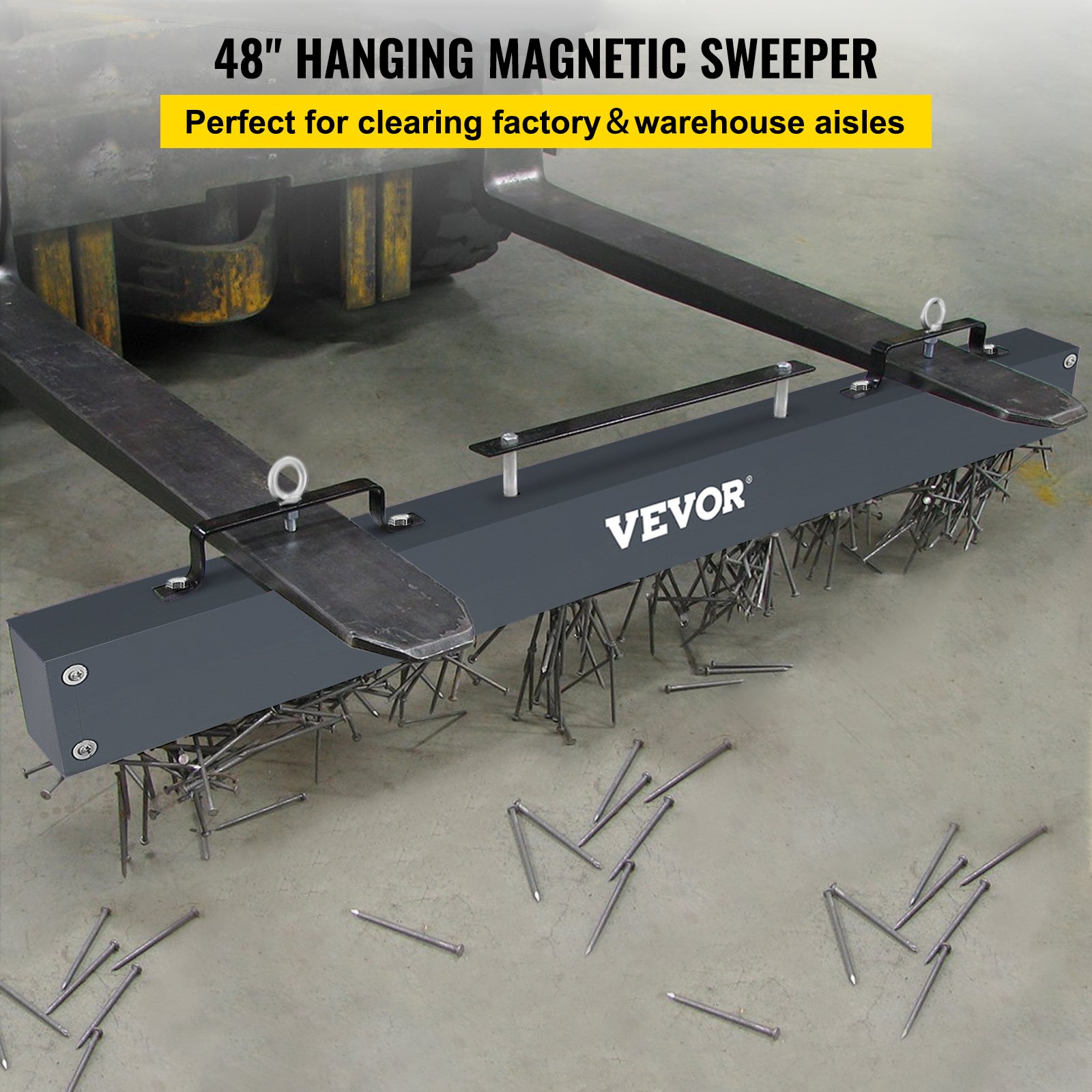 VEVOR Hanging Magnetic Magnet Sweeper 48 inch Magnet Sweeper 67 LBS ...