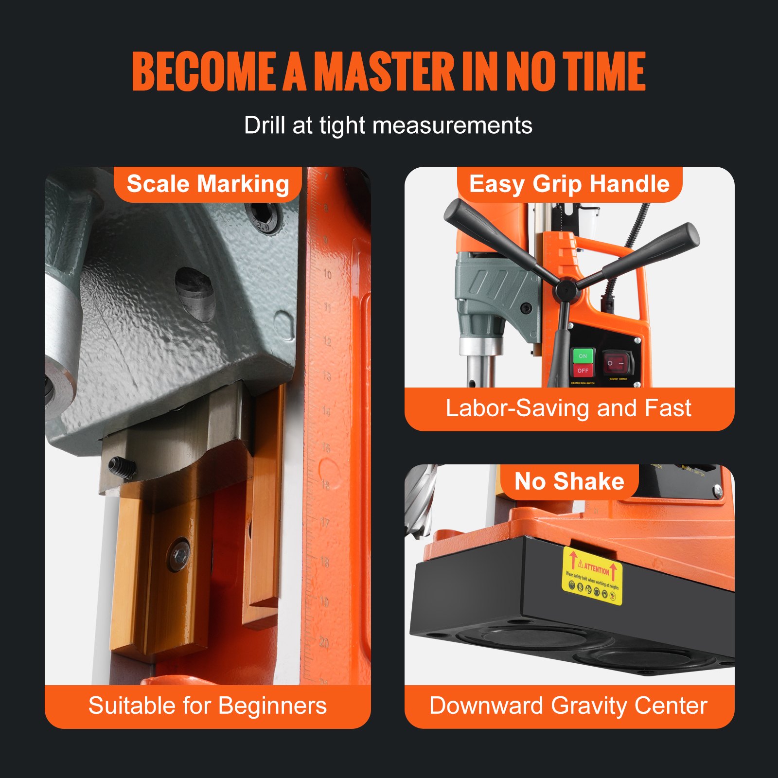 VEVOR Magnetic Drill 1450W 12500N Portable Mag Drill Press 850RPM ...