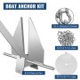 VEVOR Boat Anchor Kit 8.5 lb Fluke Style Anchor, Hot Dipped Galvanized ...