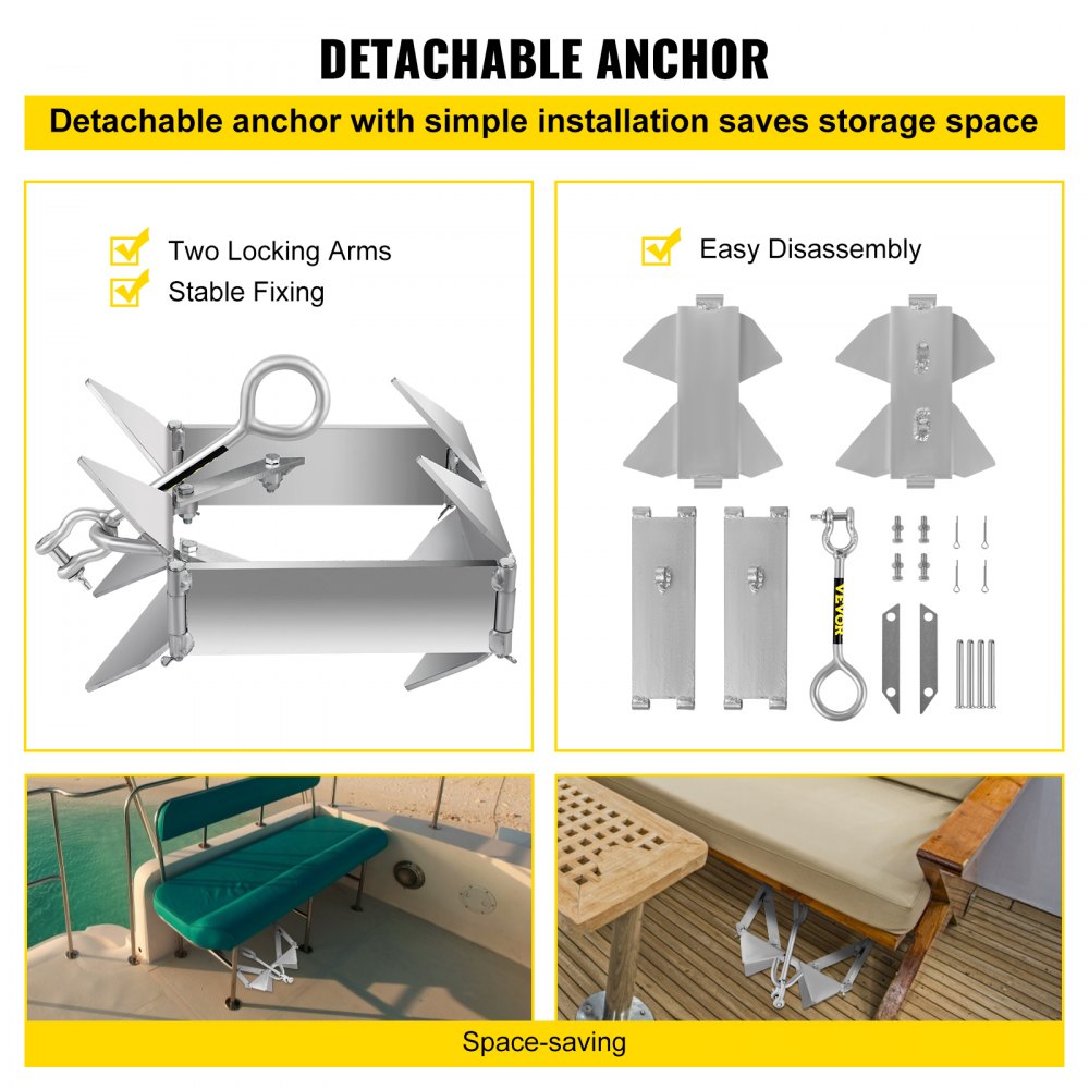 VEVOR Box Anchor for Boats, 19 lb Fold and Hold Anchor, Galvanized ...