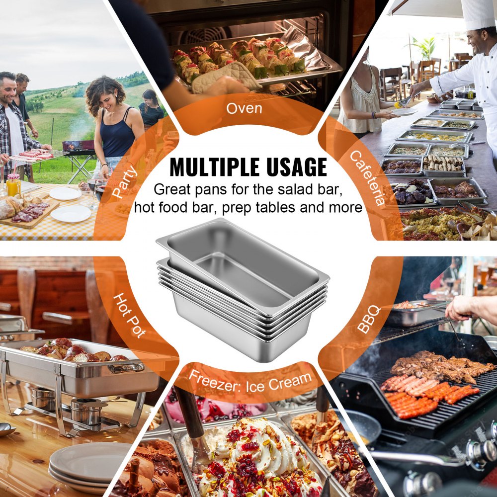 VEVOR Hotel Pan Full Size 6-Inch, Steam Table Pan 6 Pack, 22 Gauge/0 ...