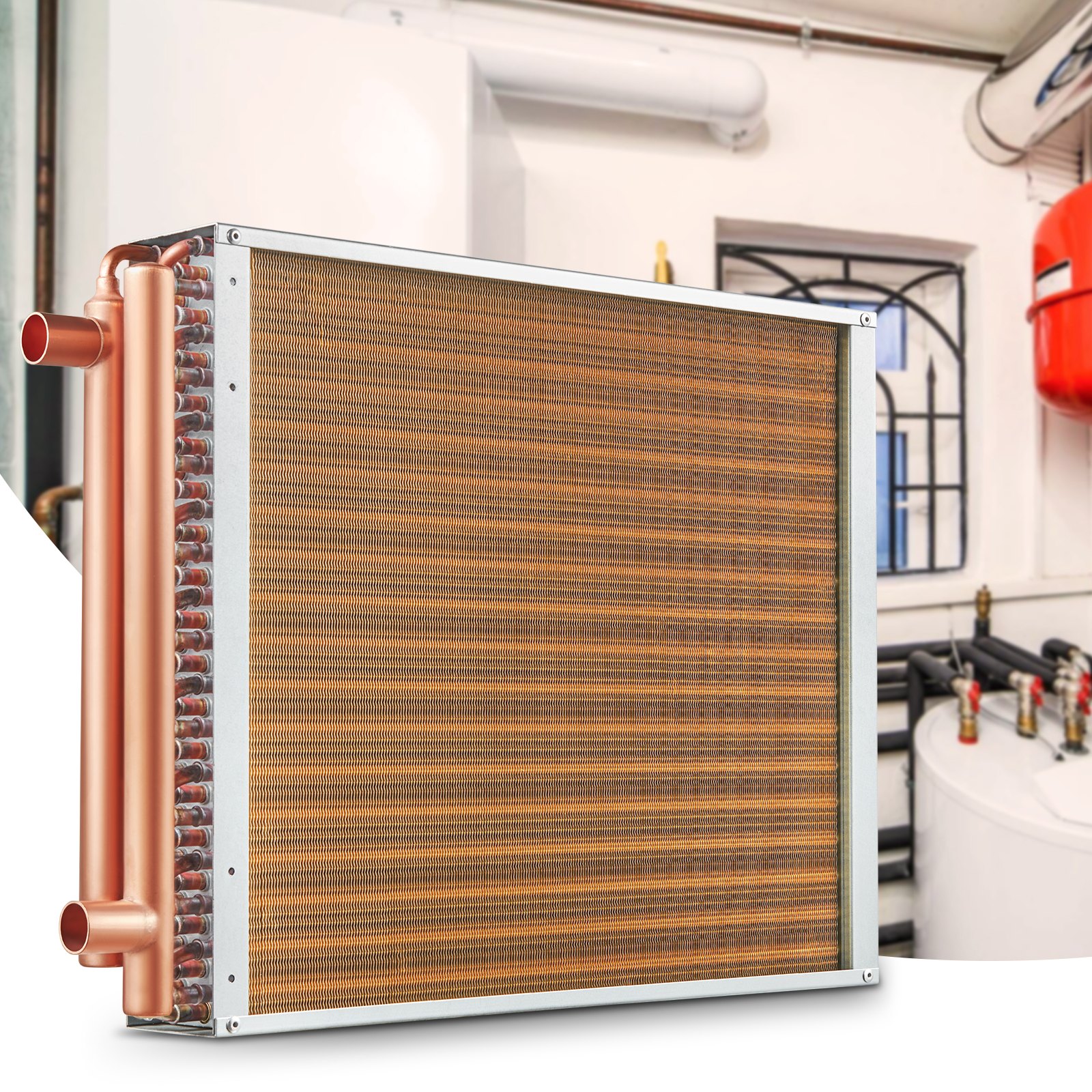 VEVOR Heat Exchanger Water to Air, 18"x 20" with 3-Row 3/8" Copper ...