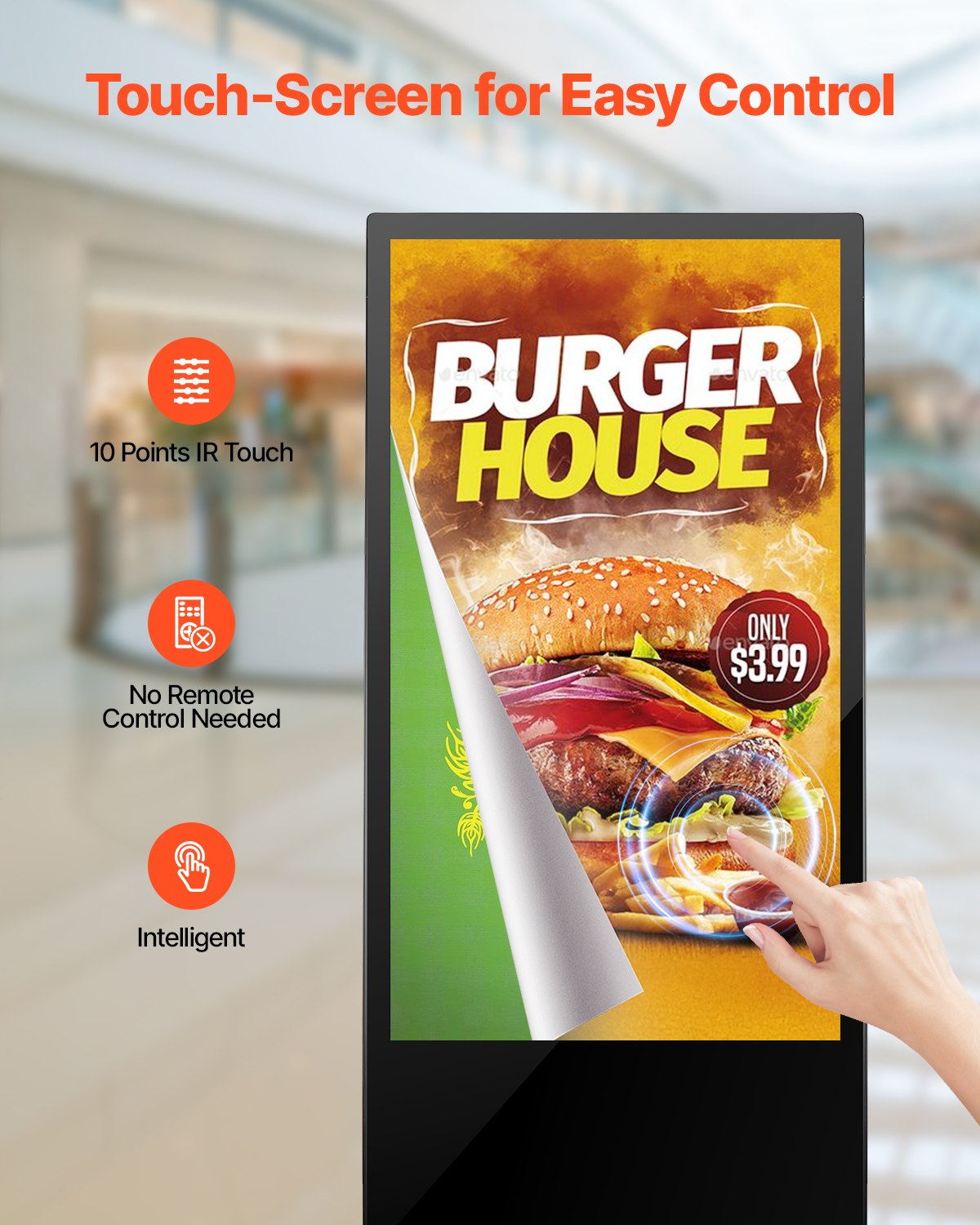 VEVOR Touch Screen Monitor Kiosk – 43", 2K UHD, WiFi, HDMI
