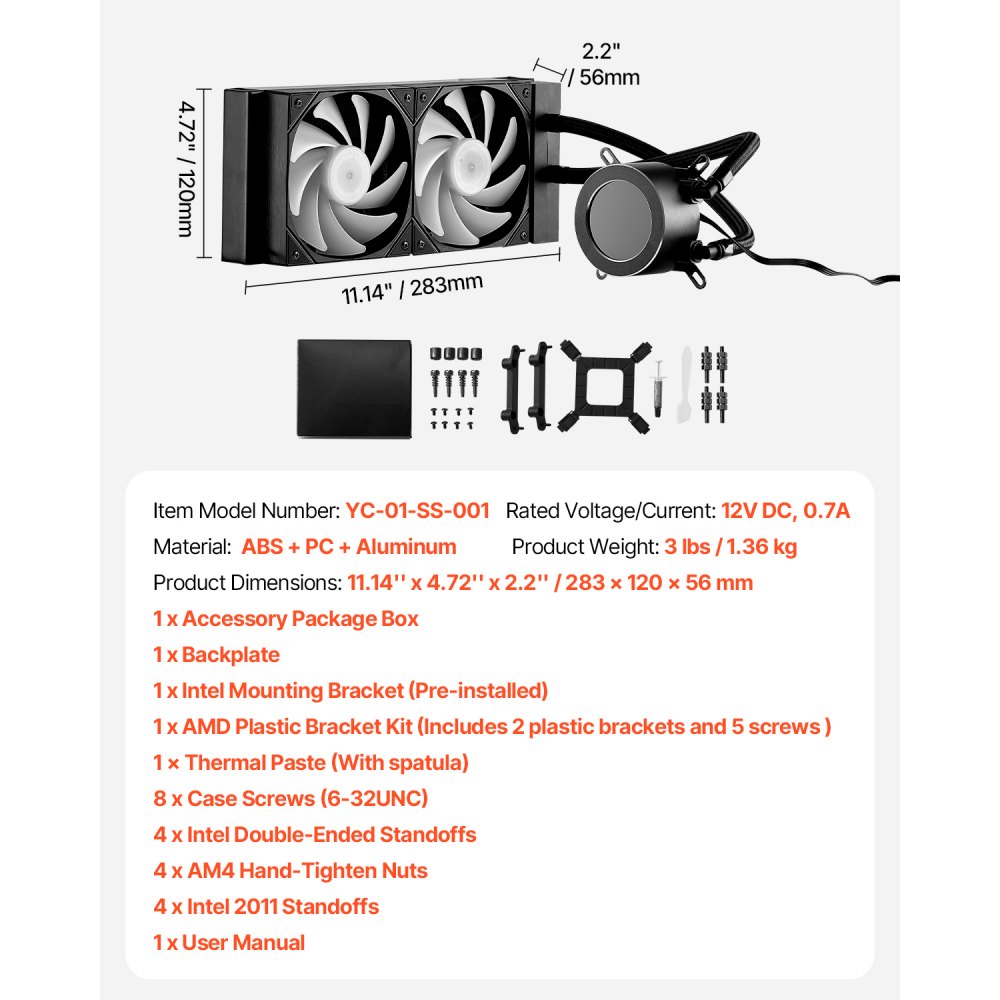 VEVOR Liquid Cooler for CPU - 2.1in LCD, 4850 RPM
