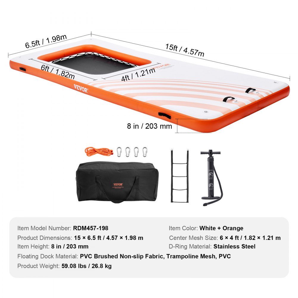 VEVOR Inflatable Floating Dock, 15x6.5FT Inflatable Dock Platform with ...