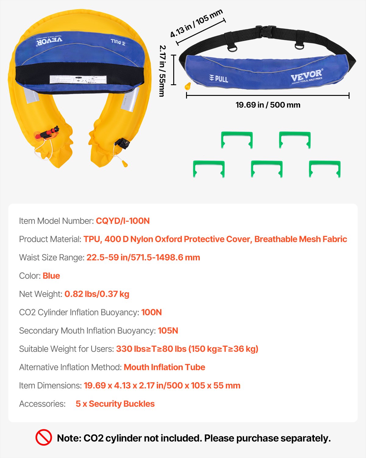 VEVOR Inflatable Life Belt – Compact, Safe & Reusable